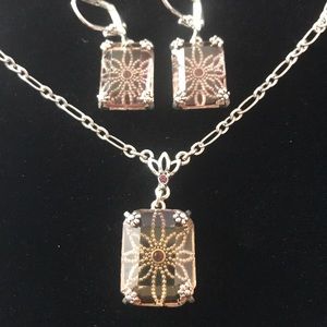 NRT | Jewelry | Amber Lucite Over Silver Flower Necklace Earrings ...